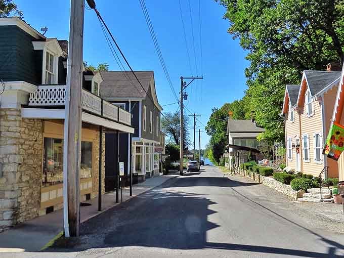 Elsah's quiet lane, flanked by stone buildings and old wooden homes, feels like a secret Illinois has been keeping for a very long time.