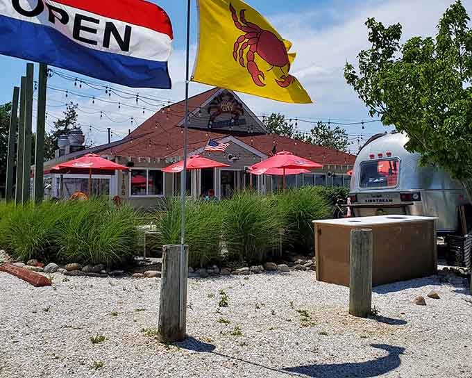 A crab flag snapping in the breeze and a vintage Airstream parked nearby &mdash; Mud City Crab House is the coolest seafood spot in the parking lot.