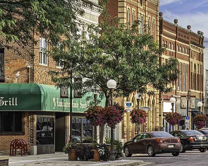 Hanging baskets bursting with deep red blooms frame New Ulm's brick storefronts like nature and history decided to collaborate on something truly beautiful.