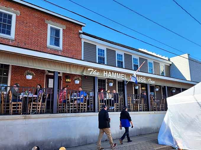 The Hammel House Inn porch is packed with happy people on a sunny day, which is really all the review you need.